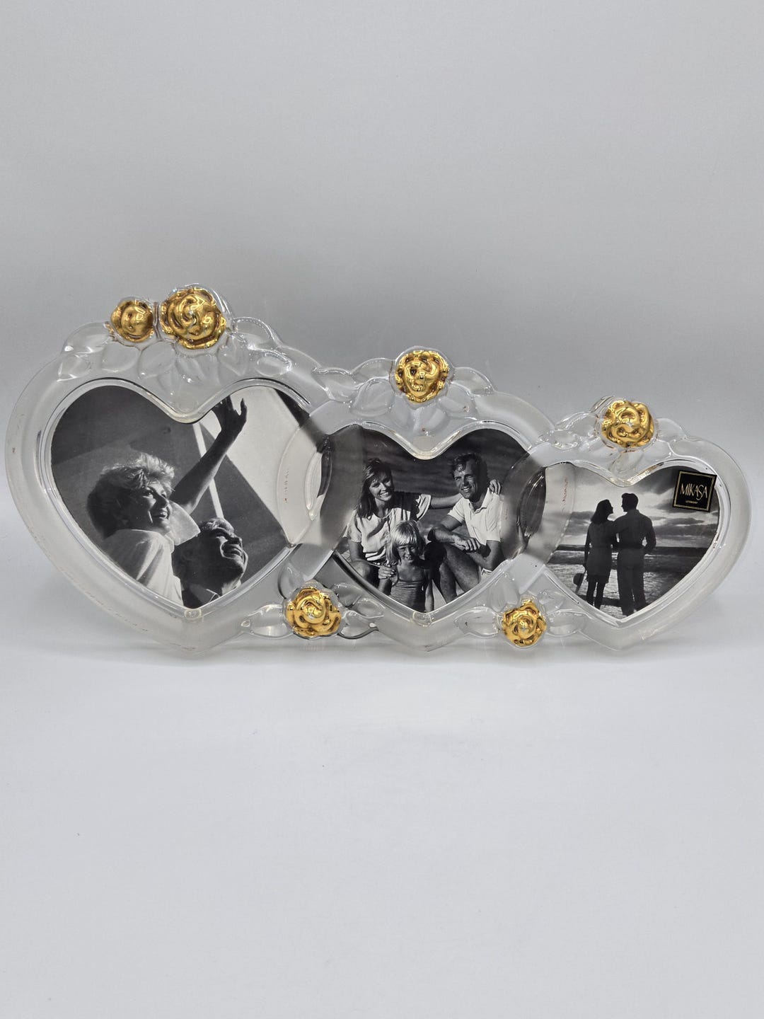 MIKASA Germany Triple Photo Frame Cystal Frost Gold Floral - Etsy