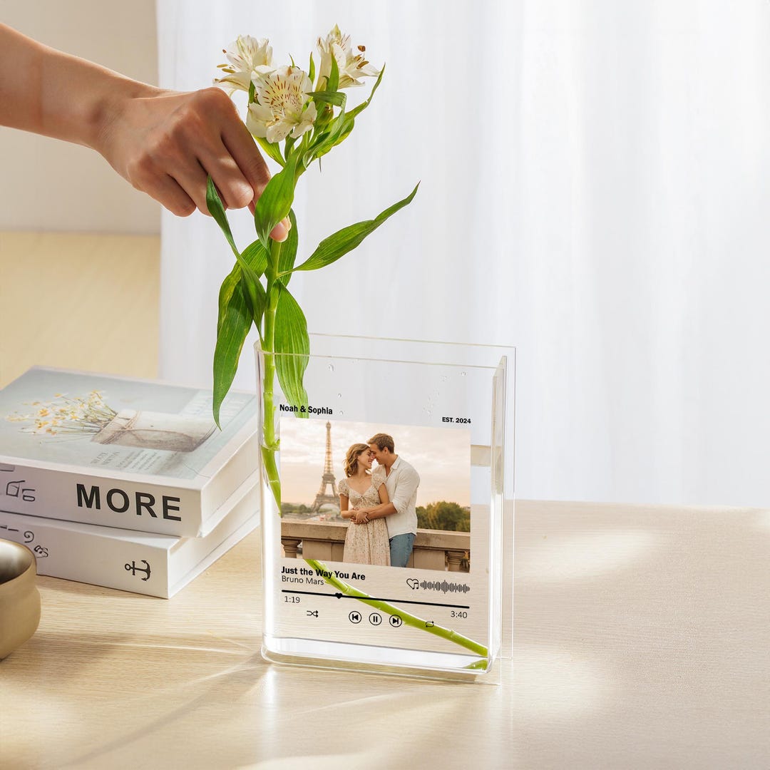 Personalized Music Photo Acrylic Book Vase, Custom Couple Portrait Book ...
