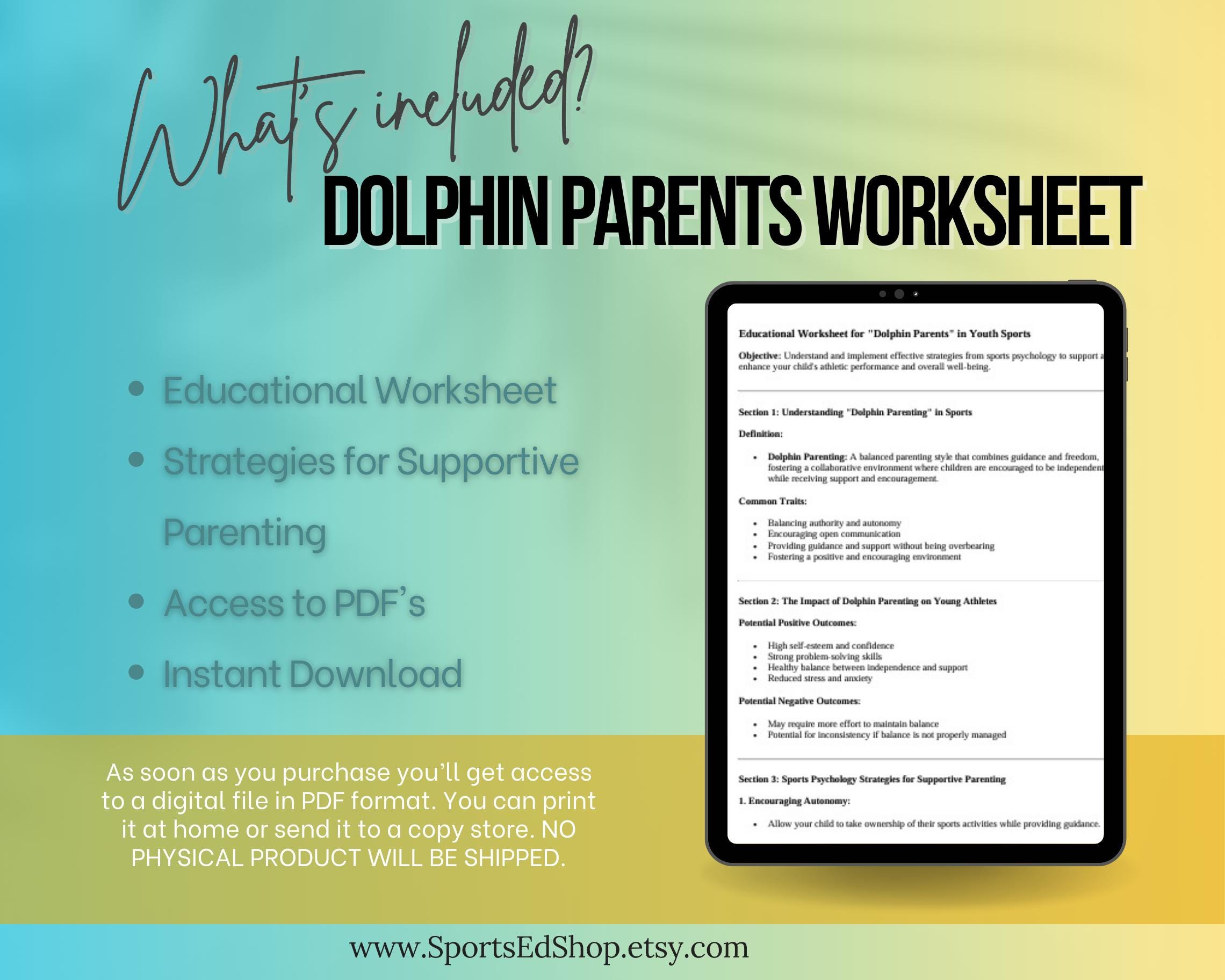 Dolphin Parents Parent Sports Worksheet, Youth Sports Worksheet, Child ...