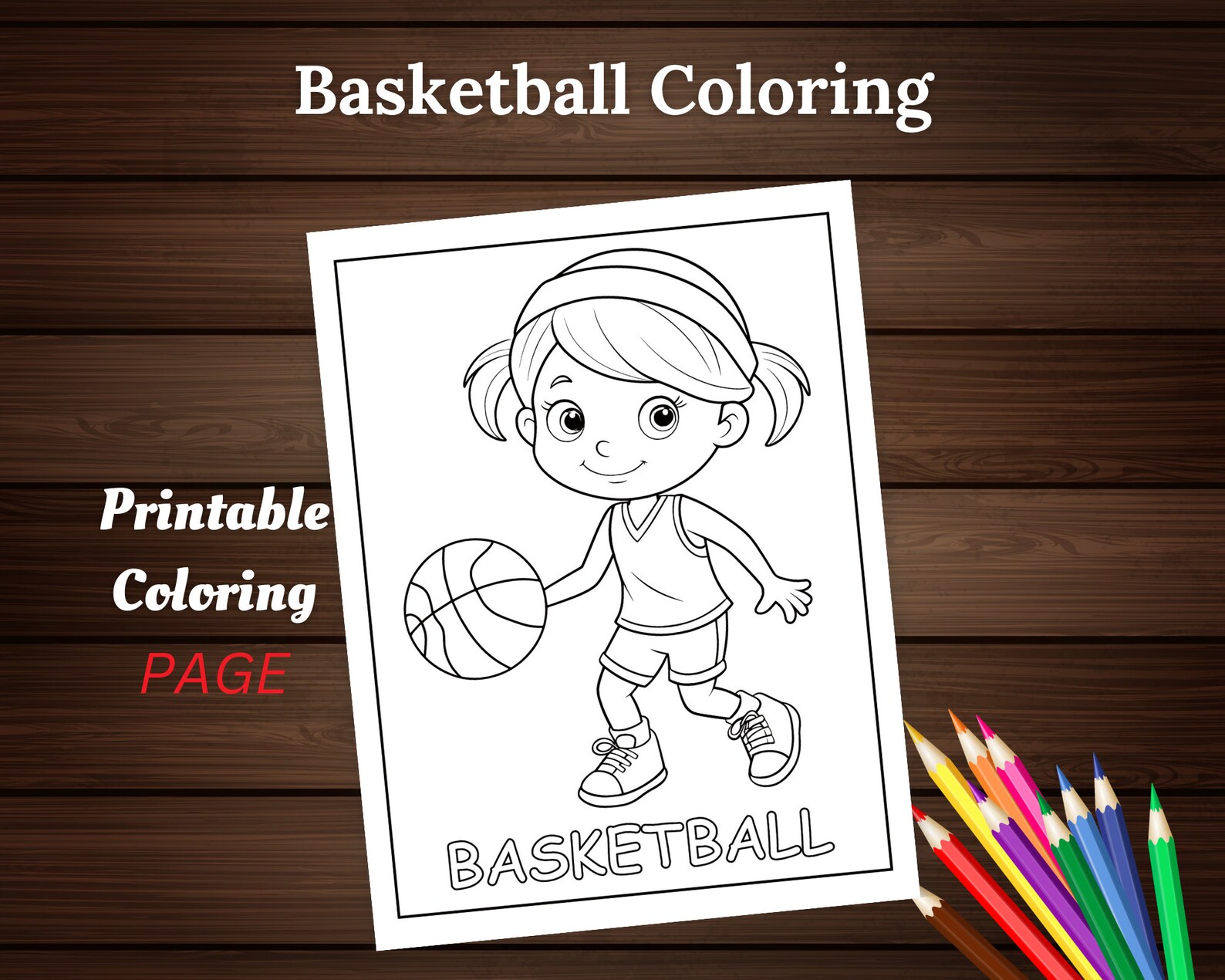 Basketball Coloring, Digital Coloring Book, Sports Coloring Worksheet ...