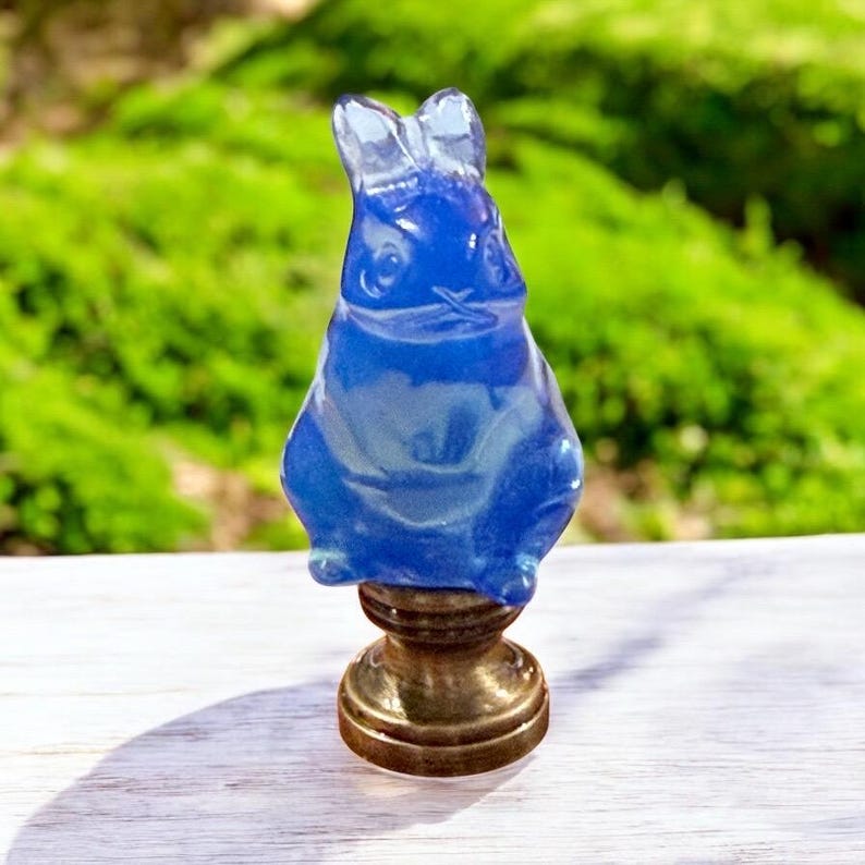 Blue Opaline Bunny Rabbit Lamp Finial - Antique Brass Farmhouse Decor ...