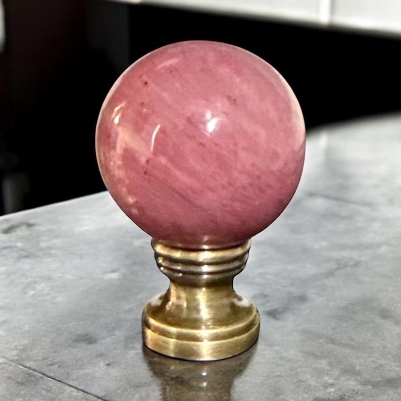 Pink Rhodonite Marble Lamp Finials 30mm Antique Brass Base - Etsy