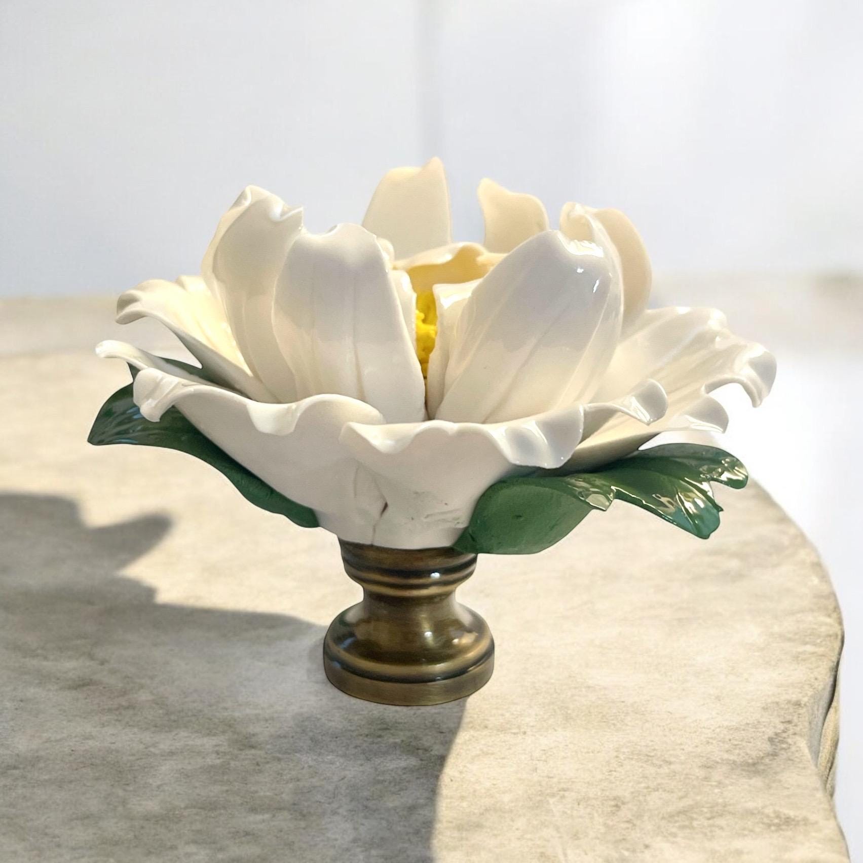 Large Porcelain White Peony Flower Lamp Finial 2" Tall 2.5" Wide ...