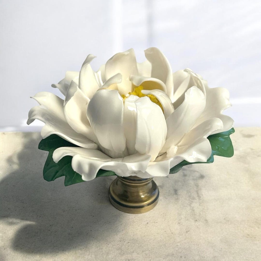 Large Porcelain White Peony Flower Lamp Finial 2" Tall 2.5" Wide ...