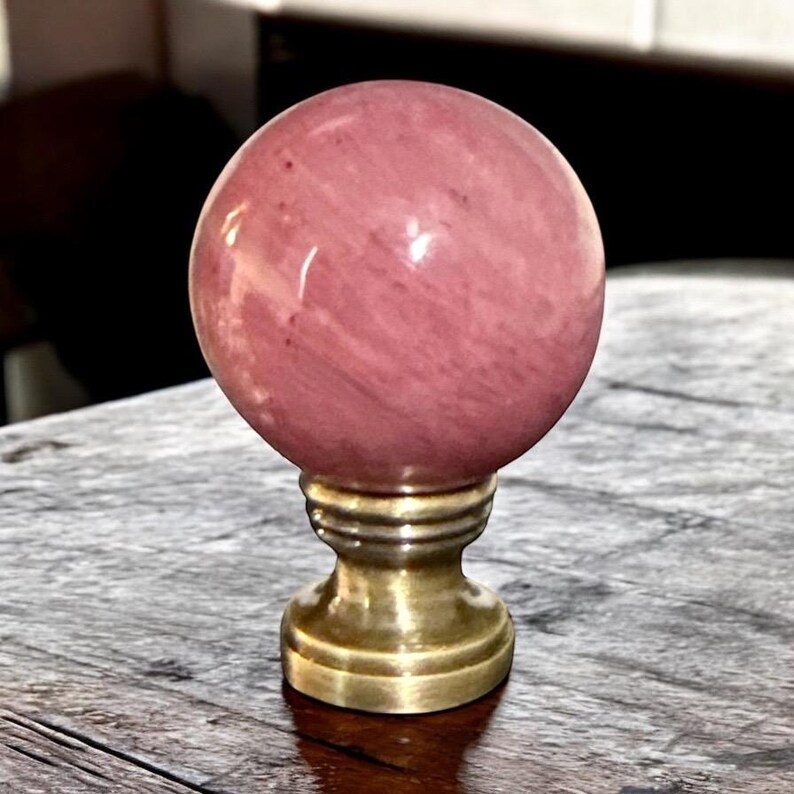 Pink Rhodonite Marble Lamp Finials 30mm Antique Brass Base - Etsy