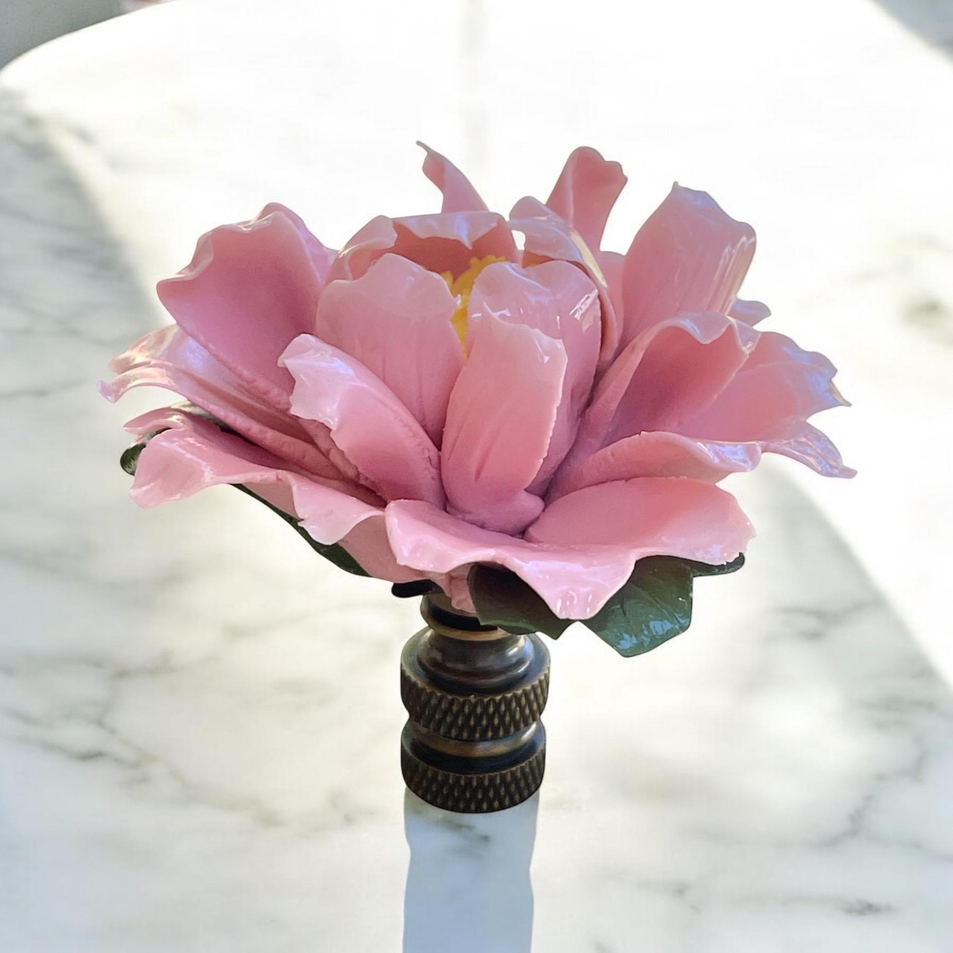 Large Porcelain Pink Peony Flower Lamp Finial 2" Tall 2.5" Wide Antique ...