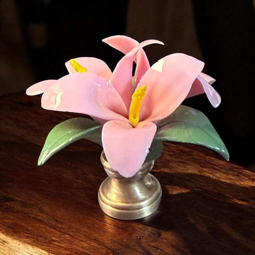 Porcelain Pink Orchid Lamp Finial: Antique Brass Base, 2" Tall - Etsy