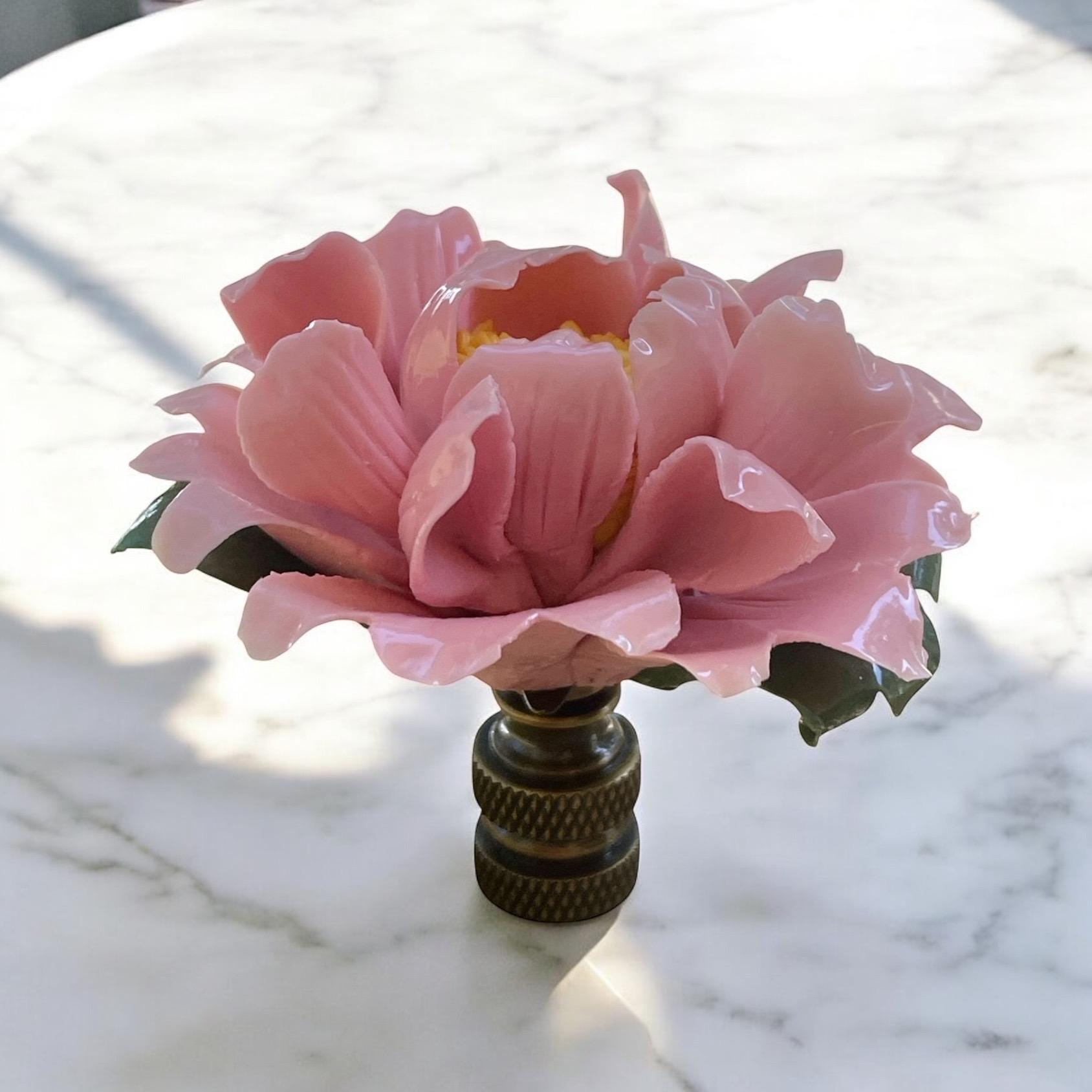 Large Porcelain Pink Peony Flower Lamp Finial 2" Tall 2.5" Wide Antique ...