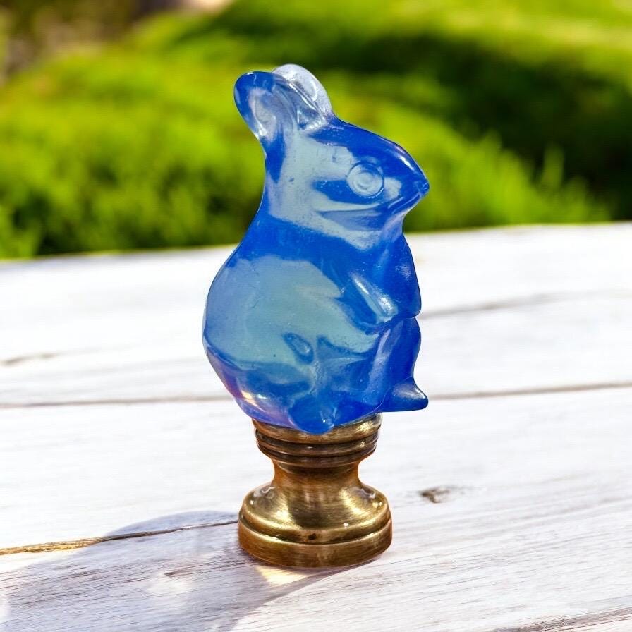 Blue Opaline Bunny Rabbit Lamp Finial - Antique Brass Farmhouse Decor ...