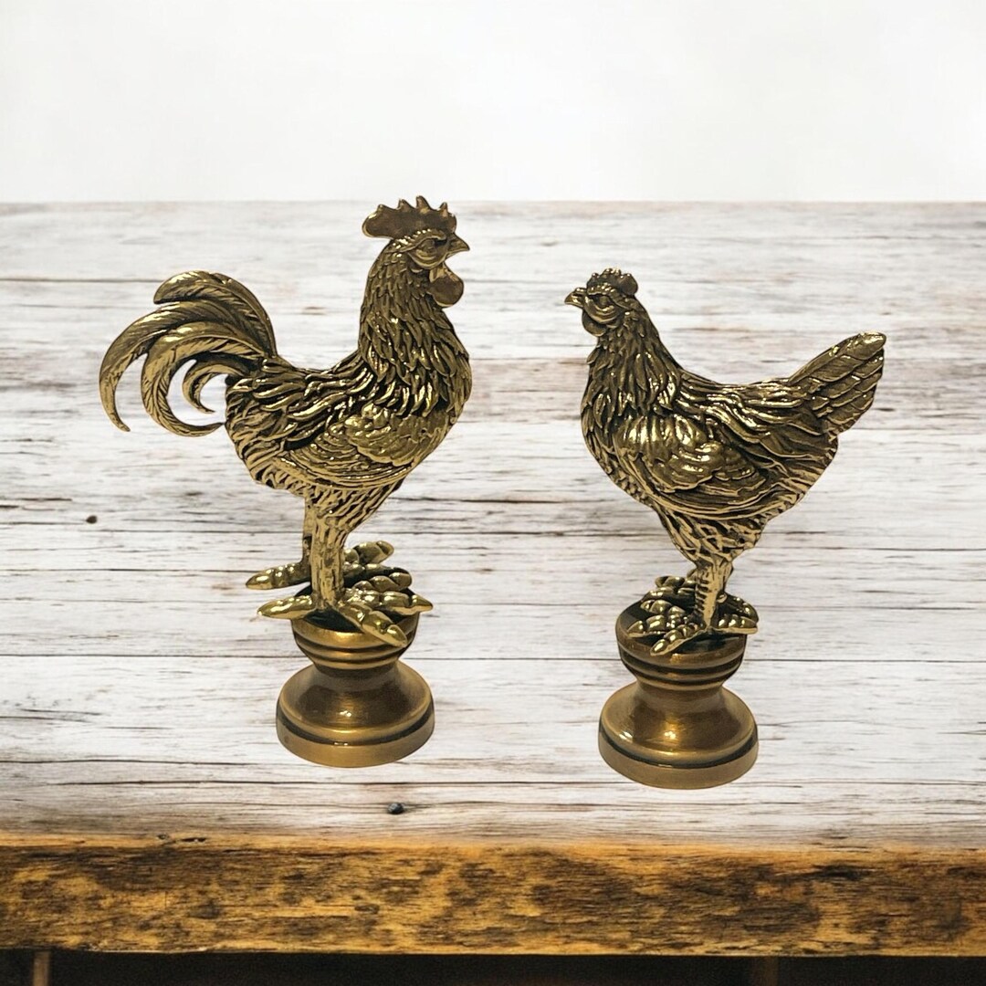 Pair of Chickens Rooster & Hen Antique Brass Lamp Finials - Etsy