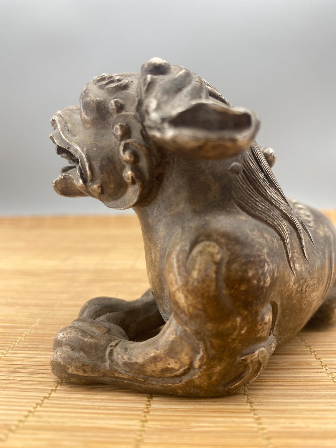 Handcrafted Reclining Lion Statue, Exquisite Carving, Desk Ornament ...