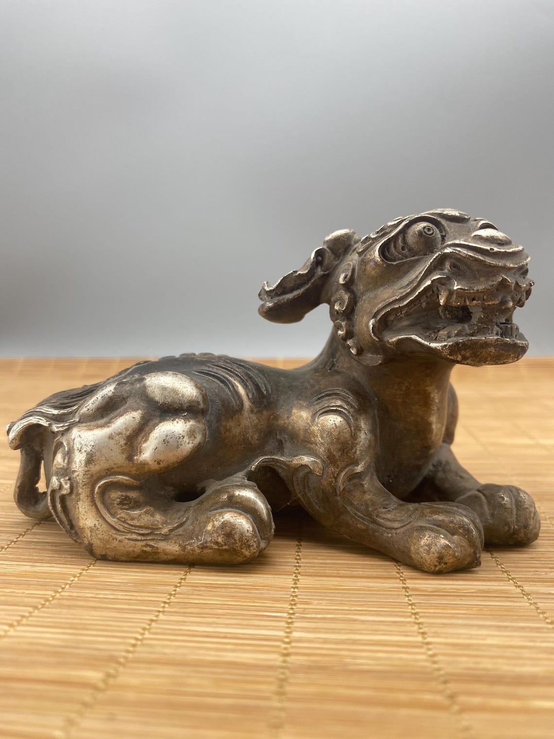 Handcrafted Reclining Lion Statue, Exquisite Carving, Desk Ornament ...