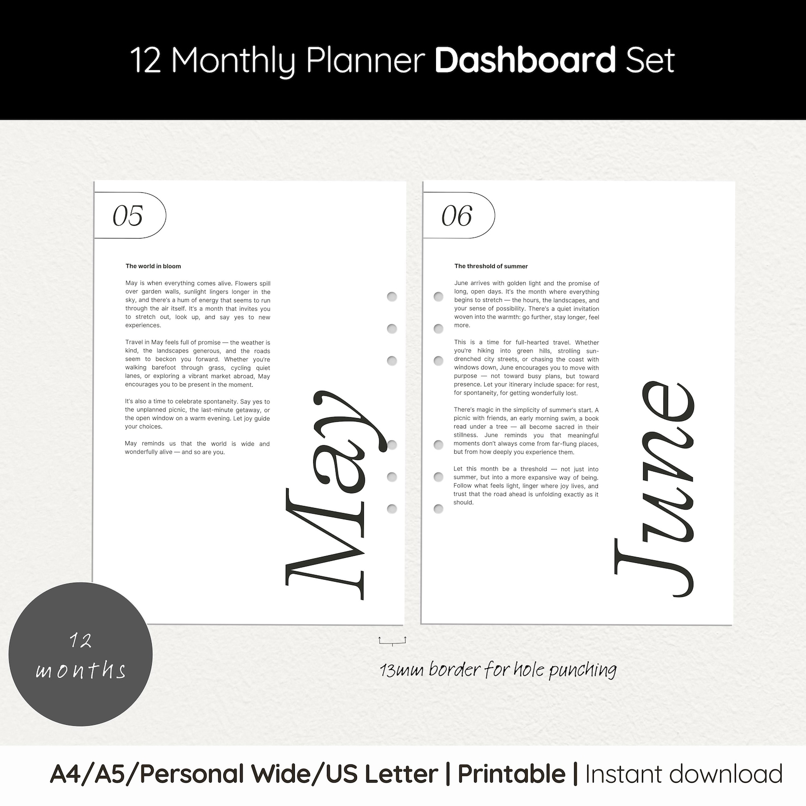 Motivational Monthly Planner Dashboards: A5, Personal Classic, Personal ...