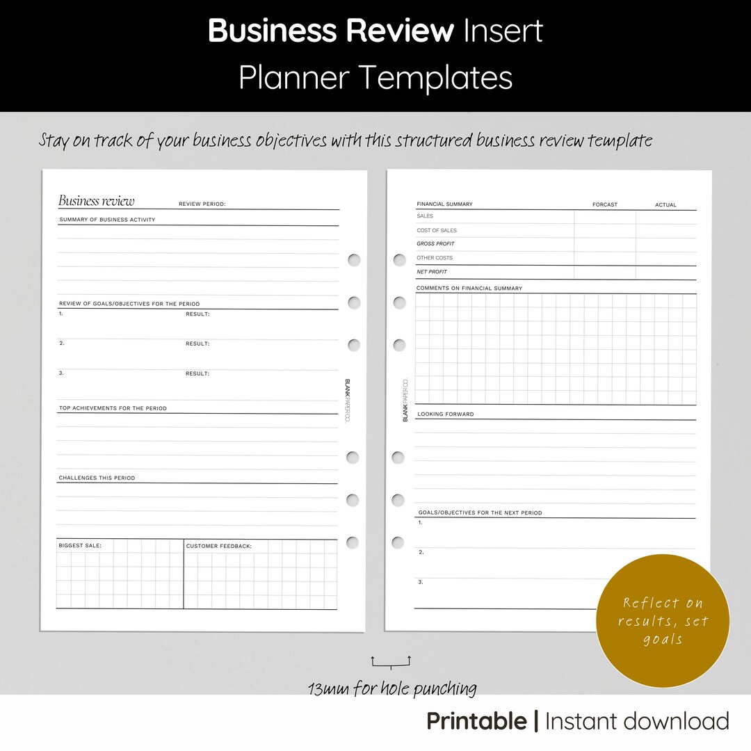 Business Review Template: Printable Planner Inserts A5/A4/US Letter ...