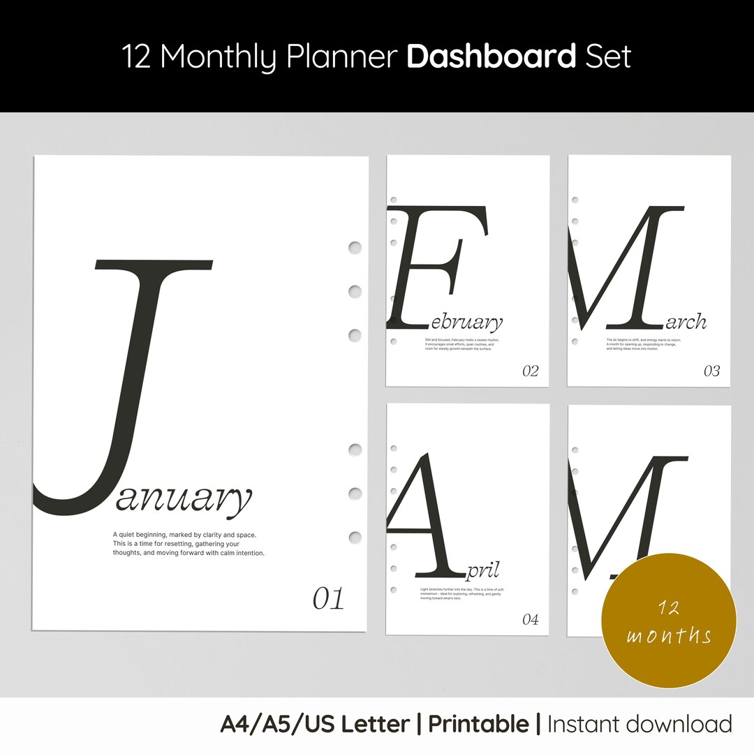 Minimalist Monthly Planner Dashboards: A5, A4, US Letter (PDF ...