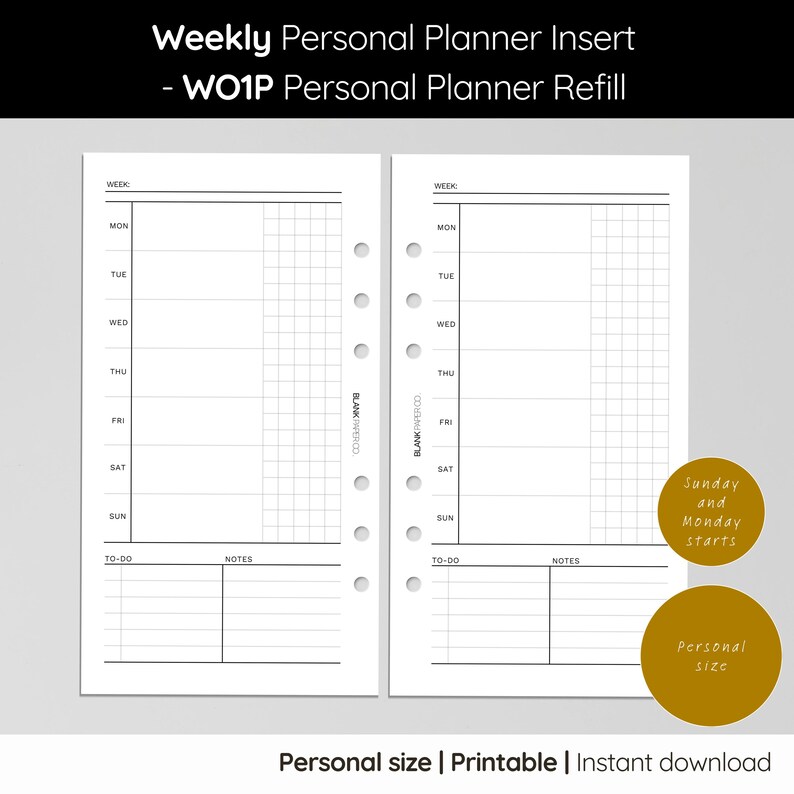 Undated | Personal Weekly Planner Insert | Weekly Agenda Refill ...