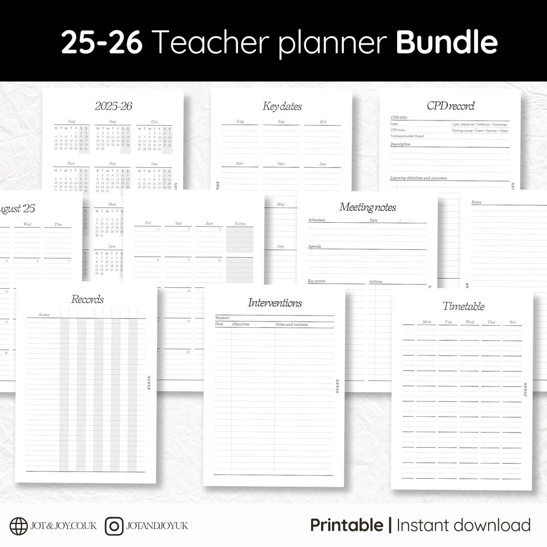 Printable Teacher Planner 2025-2026 Academic Year, Teacher Resources ...