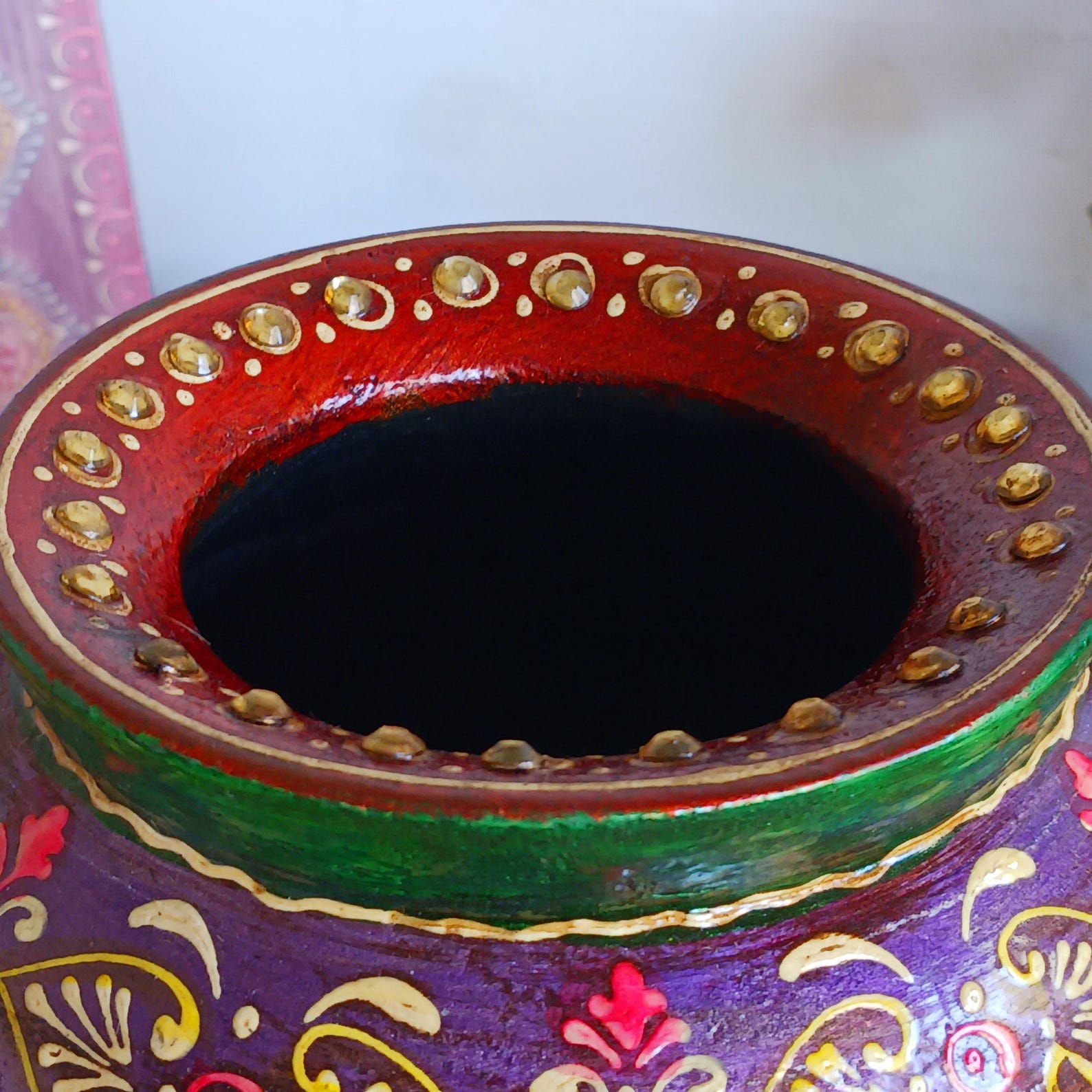 Hand Painted Indian Wooden Pot | Small - Etsy