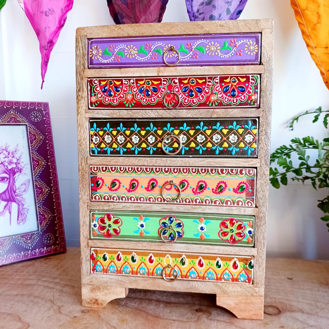Hand Painted Sankalaka Indian 6 Drawer Chest - Etsy