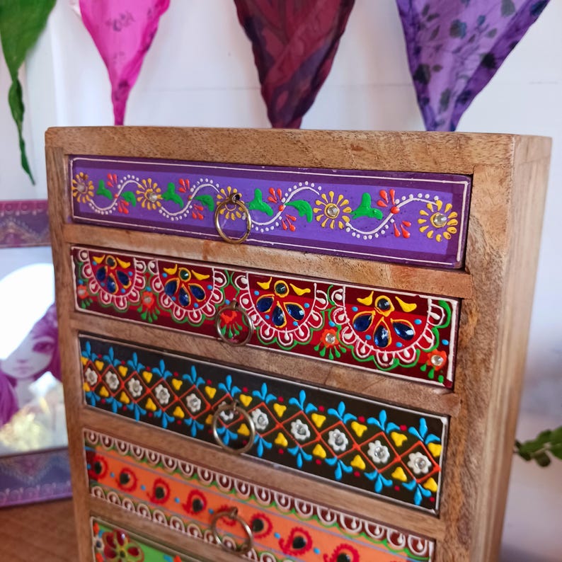 Hand Painted Sankalaka Indian 6 Drawer Chest - Etsy
