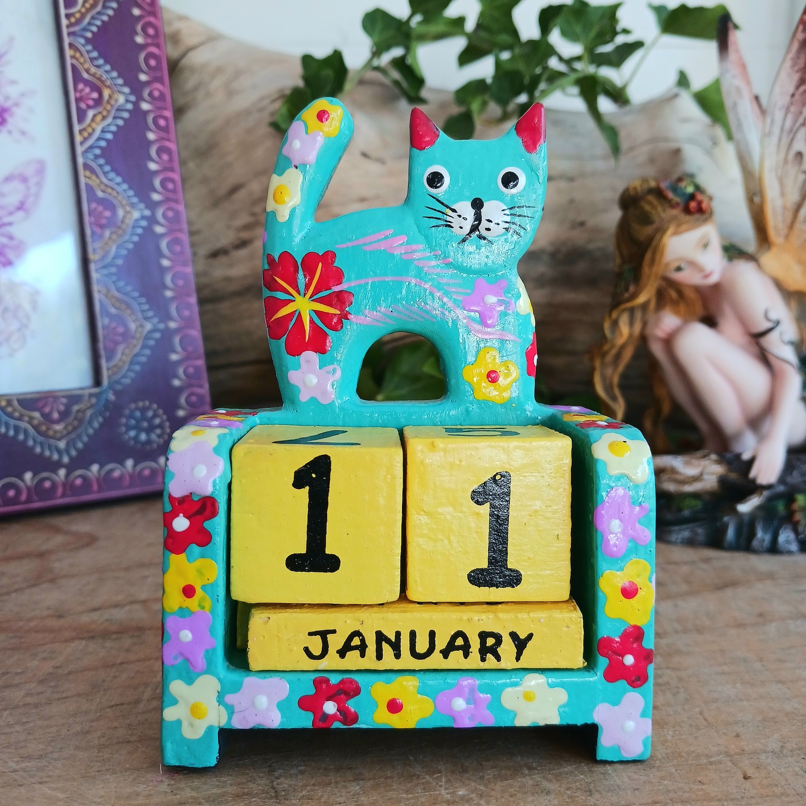 Hand Painted Cat Perpetual Calendar | Blue - Etsy