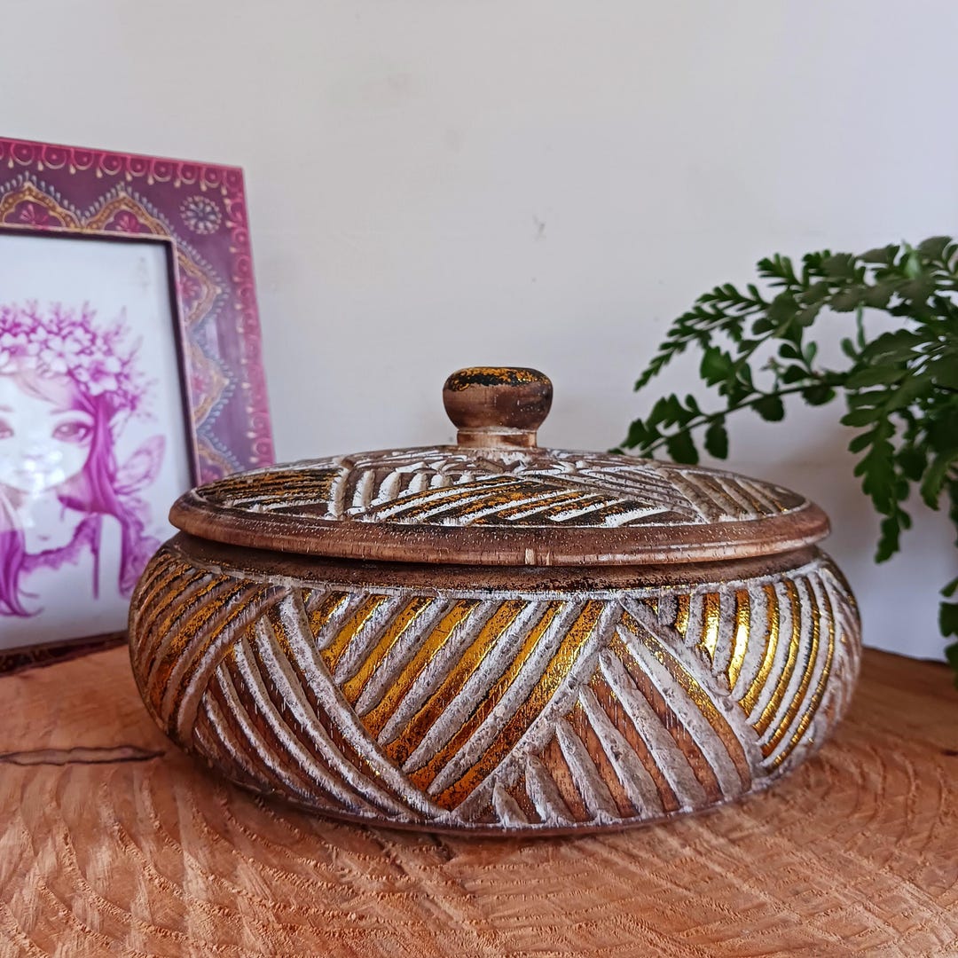 Handcrafted Wooden Gold & Natural Trinket Jewellery Box - Etsy