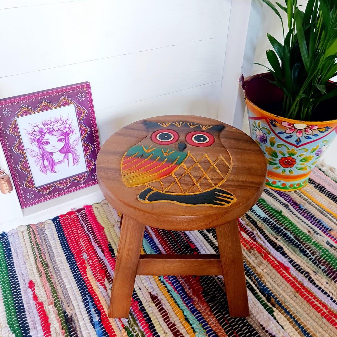 Handcrafted Wooden Owl Stool - Etsy