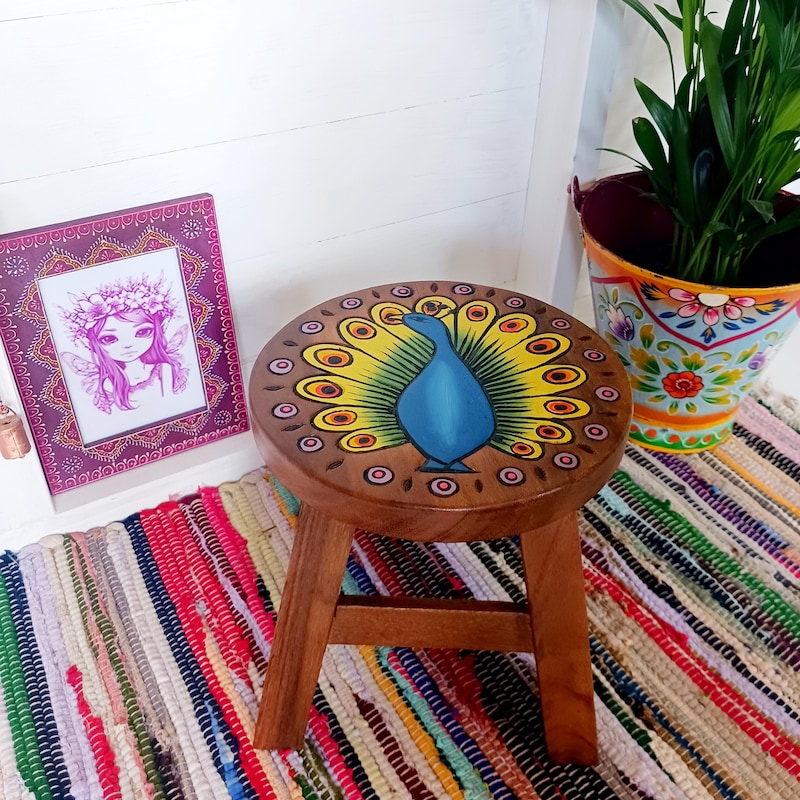 Peacock Stool Decor - Etsy UK