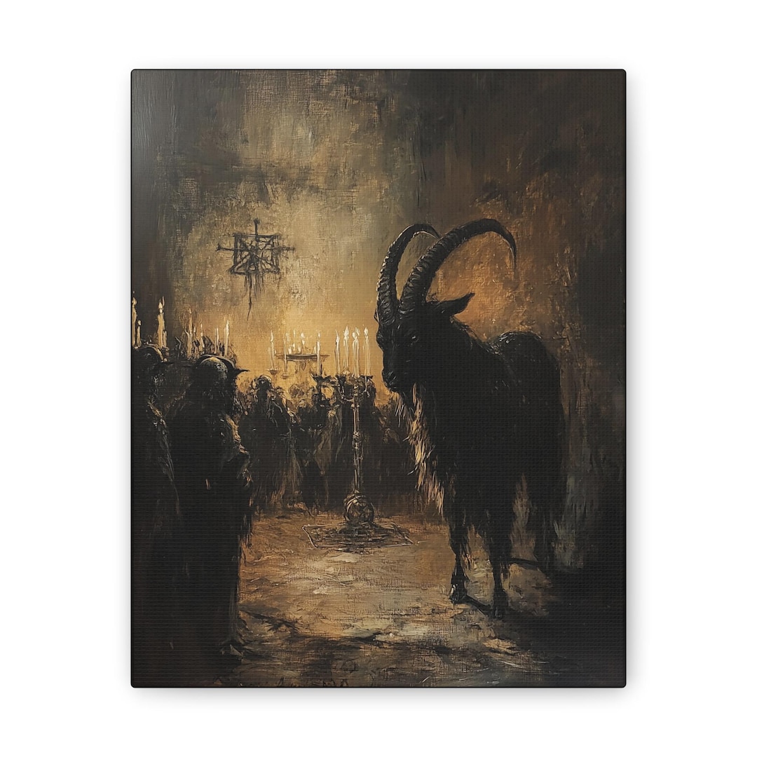 Baphomet Wall Art, Dark Academia Stretched Canvas, Horned God, Satanic ...