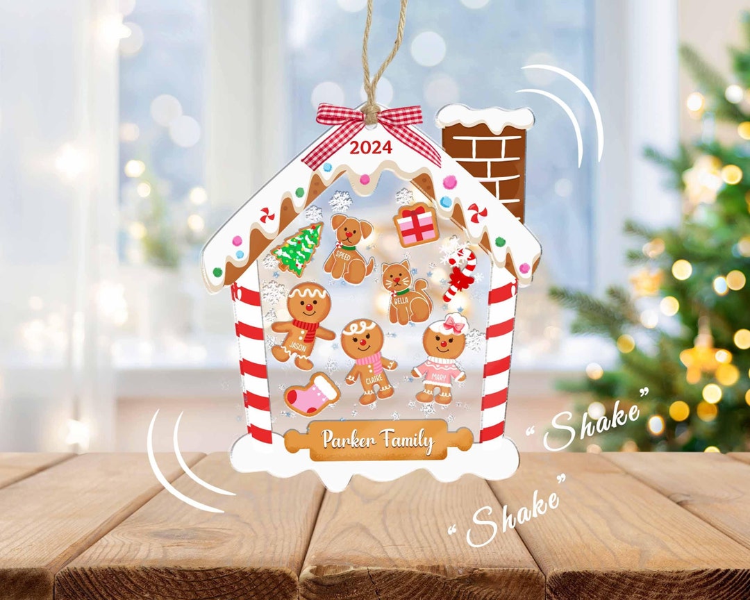 Personalized Gingerbread House Family Ornament With Pets, Custom ...
