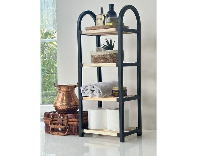 Wooden 4-tier Bathroom Storage Rack, Multi-purpose Organizer for Towels ...