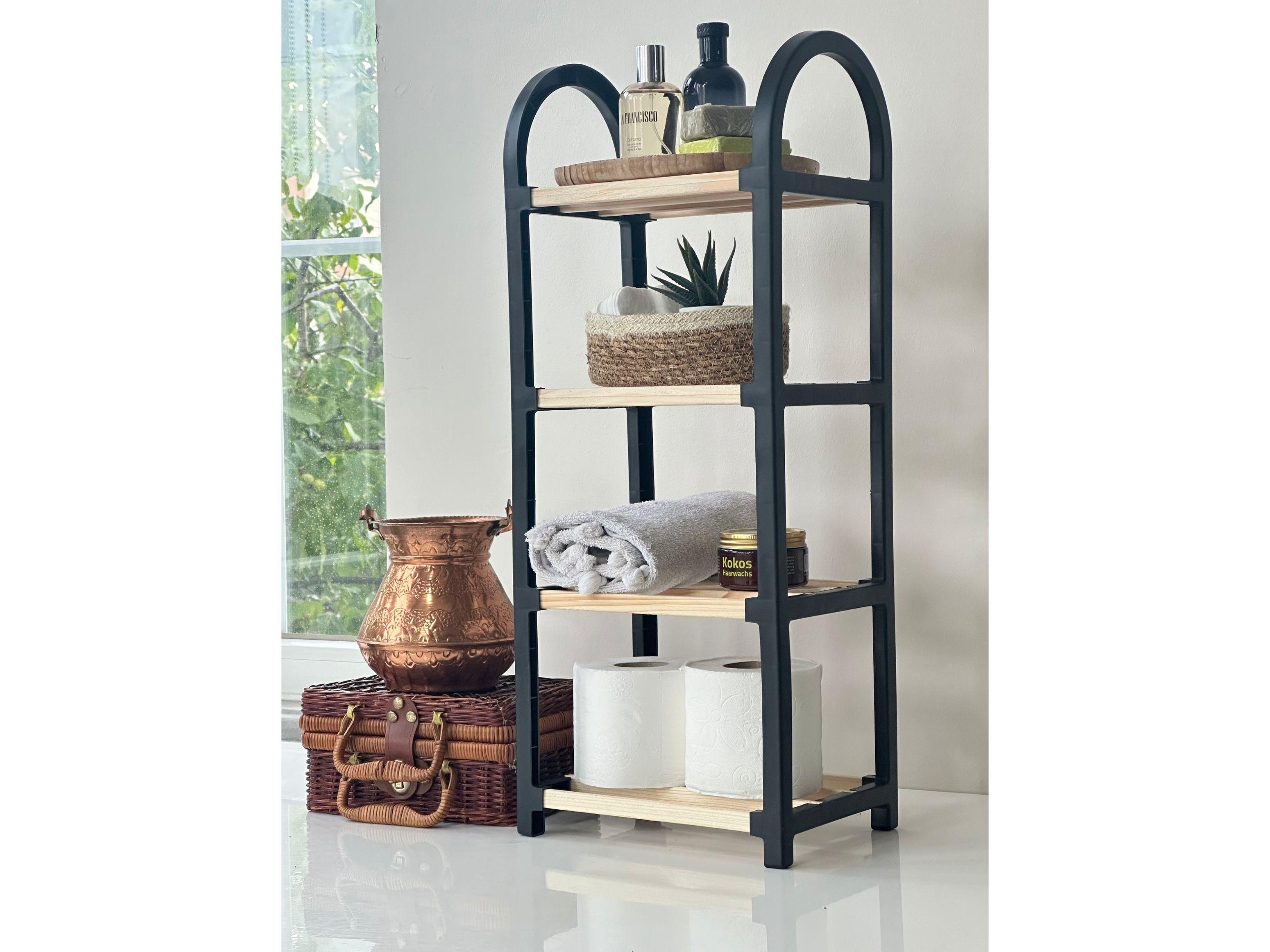 Wooden 4-tier Bathroom Storage Rack, Multi-purpose Organizer for Towels ...