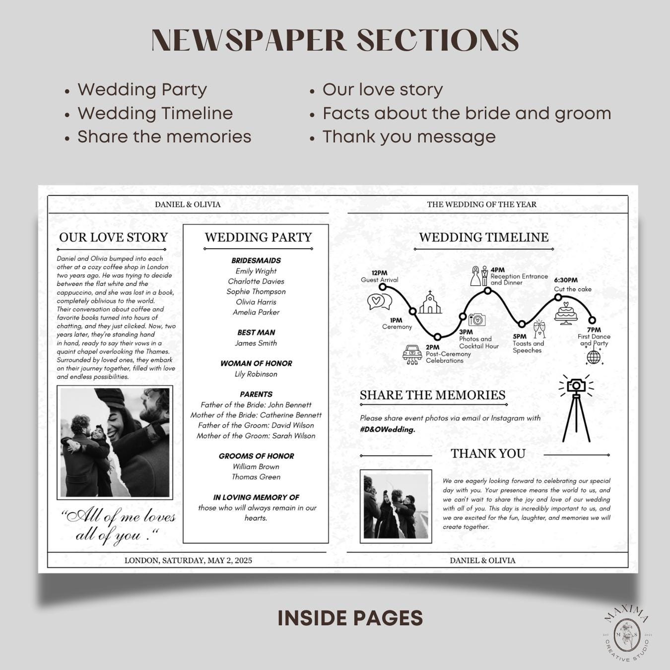 Newspaper Wedding Program Template, Wedding Newspaper Canva Edit ...