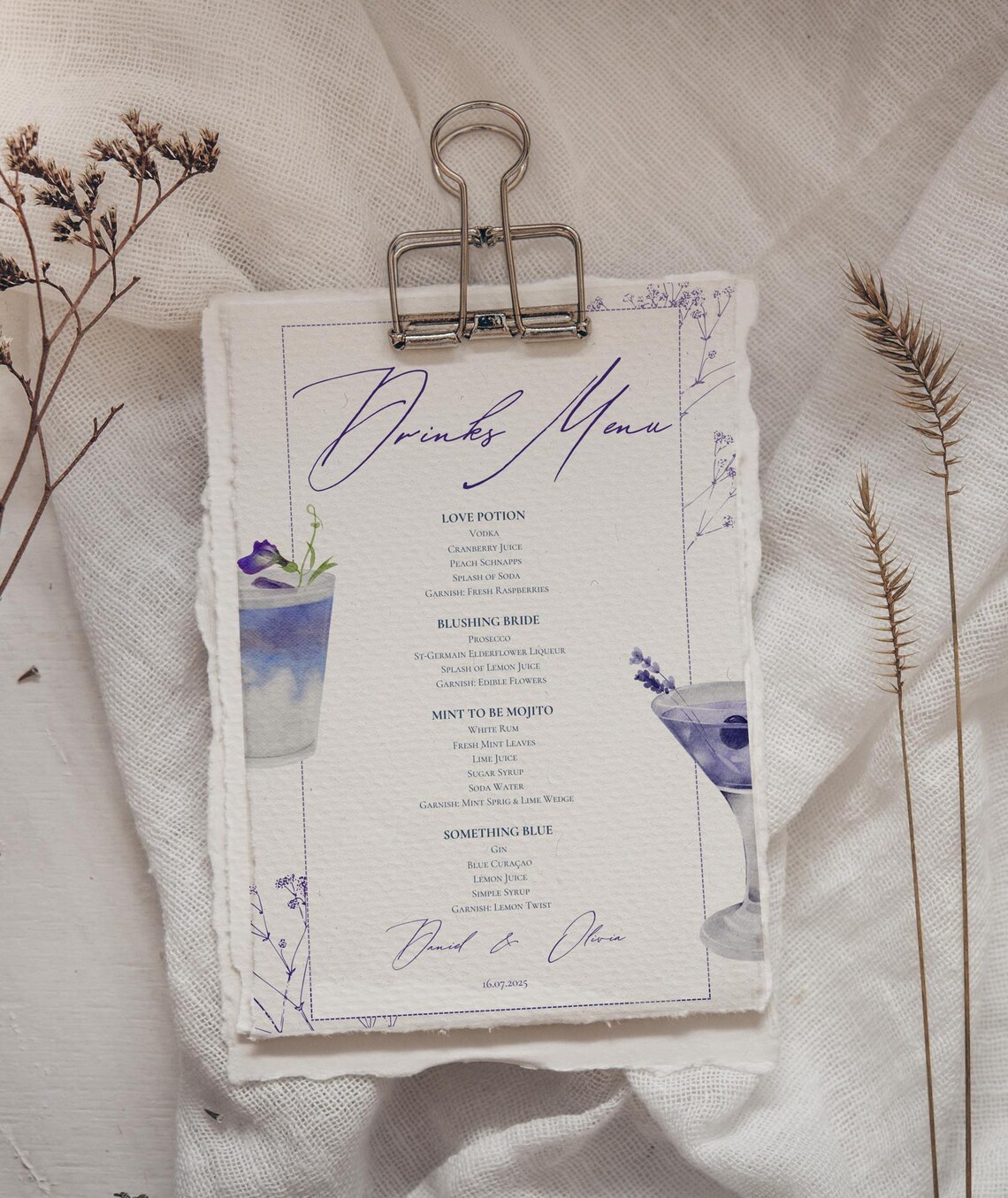 Floral Drinks Menu Template, Wedding Drink Bar Menu Template Printable ...