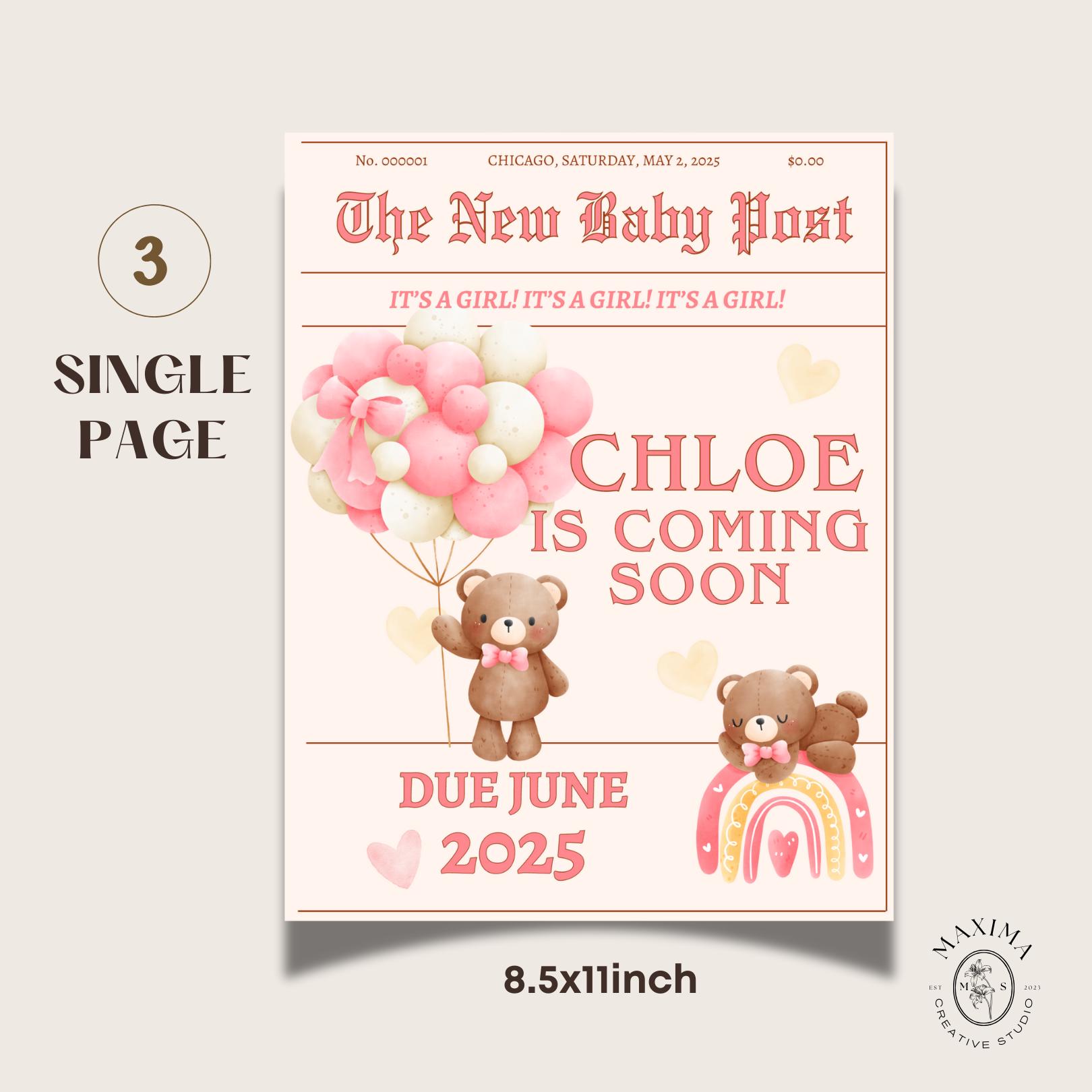 Newspaper Baby Announcement Template, Newspaper Baby Reveal, Baby ...