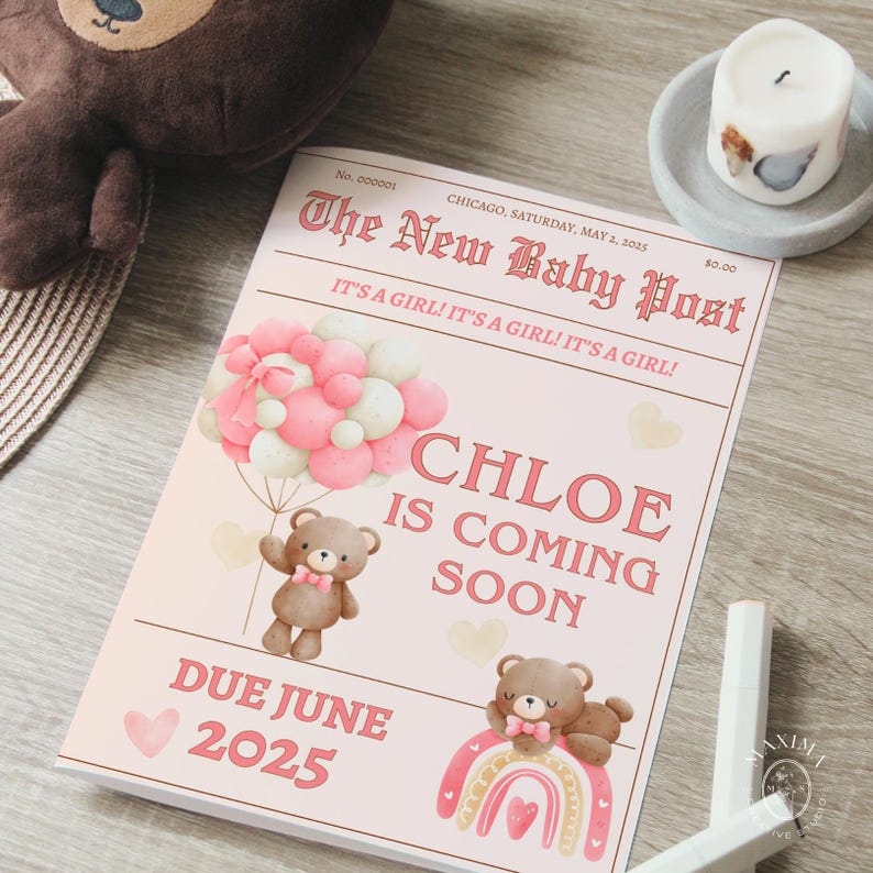 Newspaper Baby Announcement Template, Newspaper Baby Reveal, Baby ...
