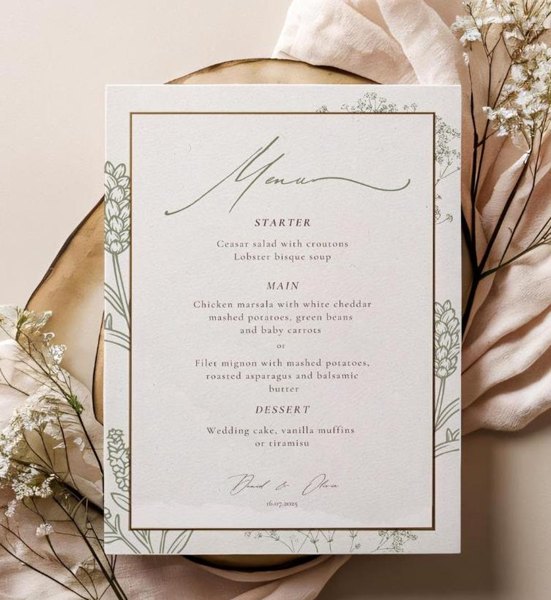 Vintage Wedding Menu, Printable Dinner Menu, Botanical Wedding Template ...