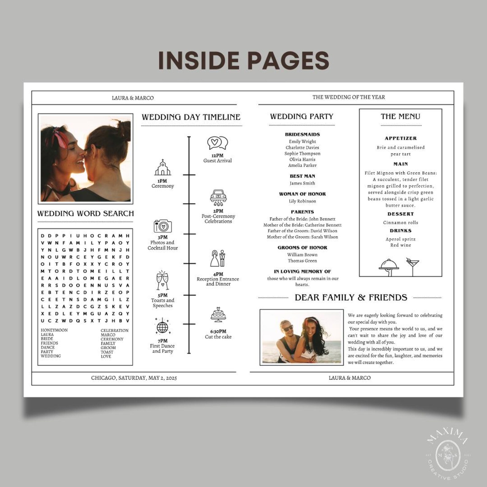 Large Newspaper Wedding Program, Folded Printable Wedding Newspaper ...