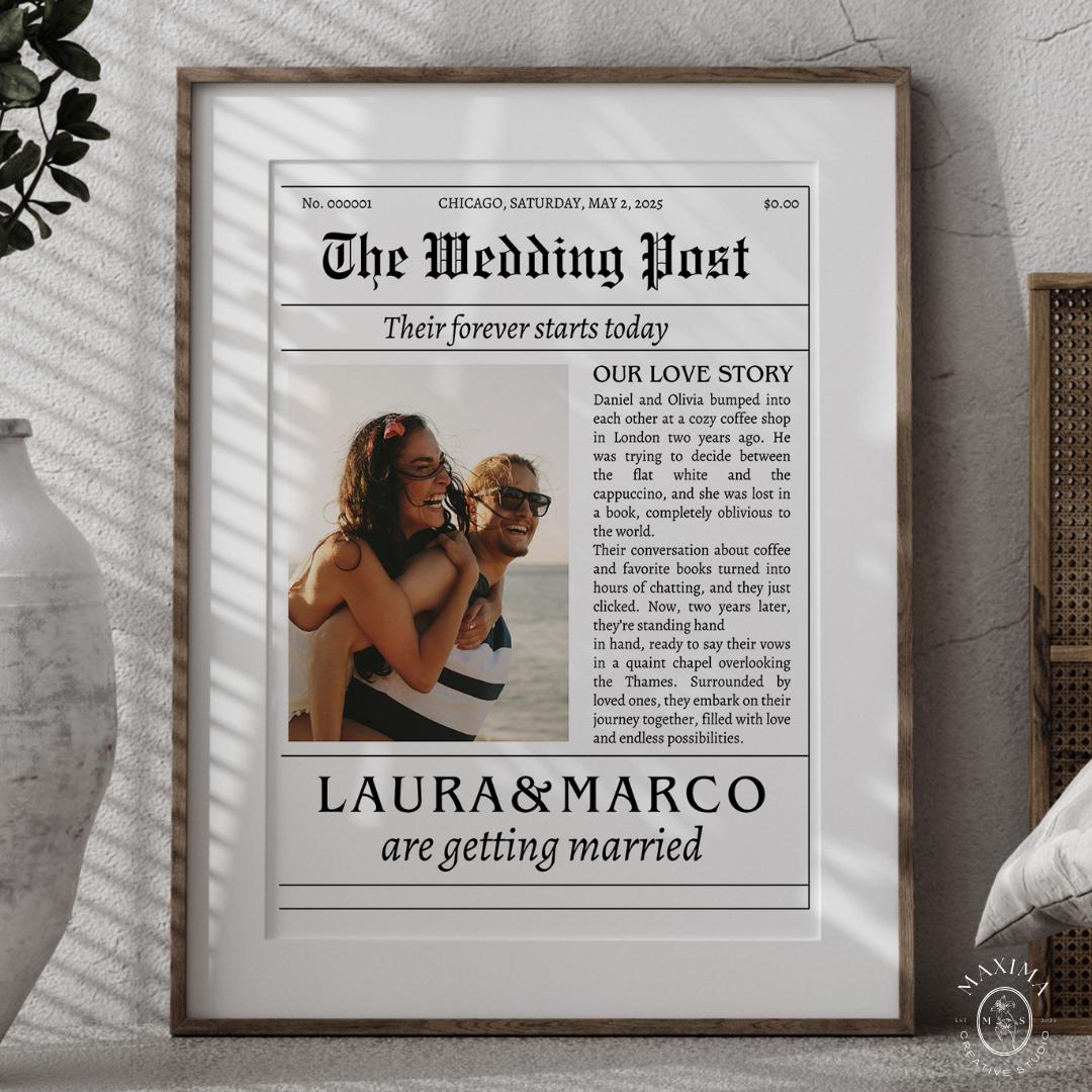 Trendy Newspaper Wall Art Print Wedding Newspaper Print Couple Poster ...