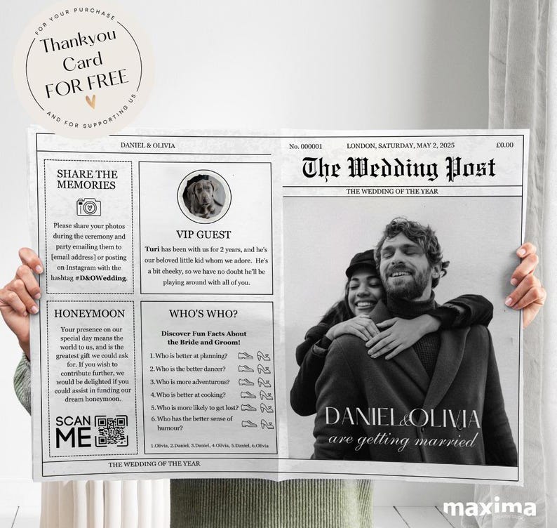 Newspaper Wedding Program Template, Wedding Newspaper Canva Edit ...