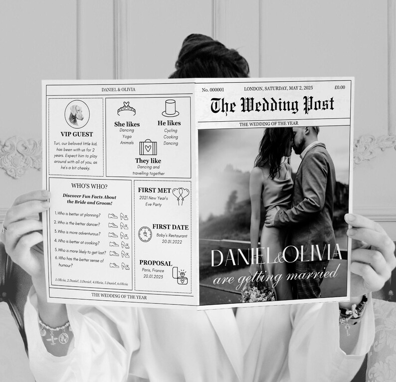 Newspaper Wedding Program Template, Wedding Newspaper Canva Edit ...