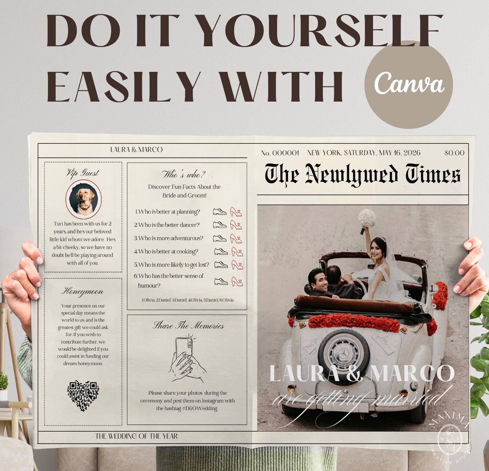 Newspaper Wedding Program Template, Infographic Ceremony Newspaper ...