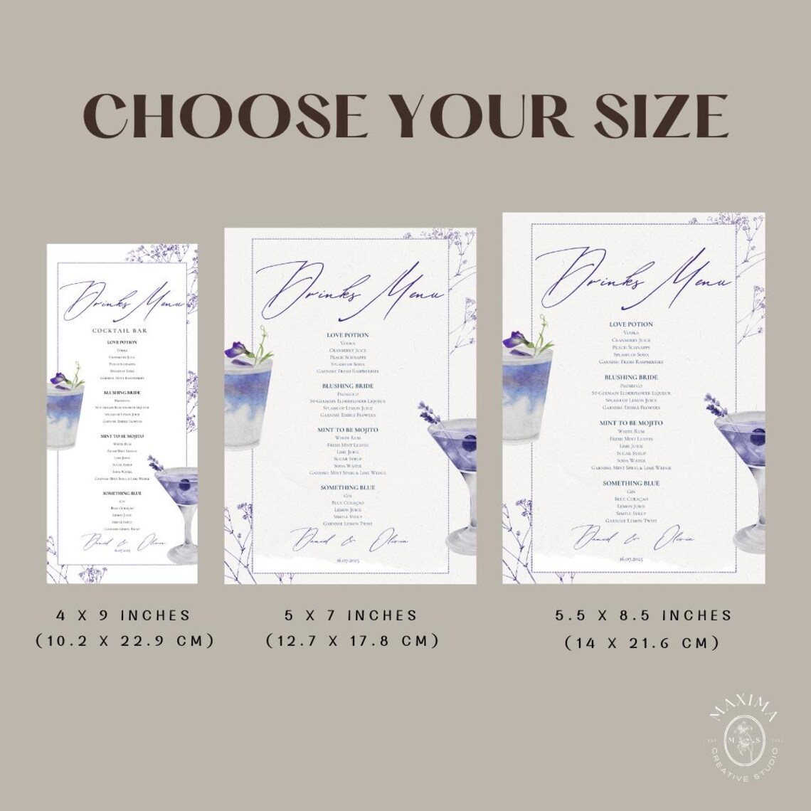 Floral Drinks Menu Template, Wedding Drink Bar Menu Template Printable ...