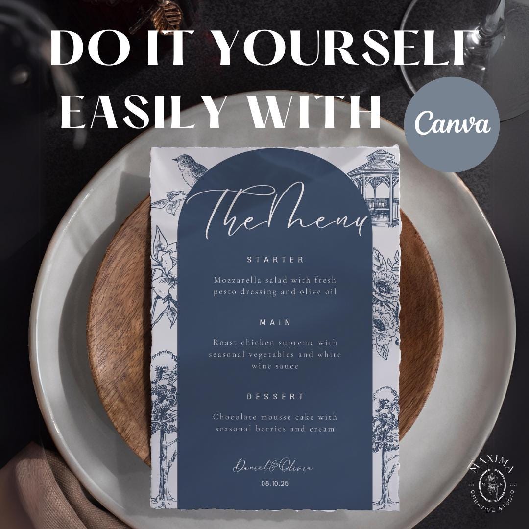 Vintage Wedding Menu Template, Classic Editable Menu Sign, Elegant ...