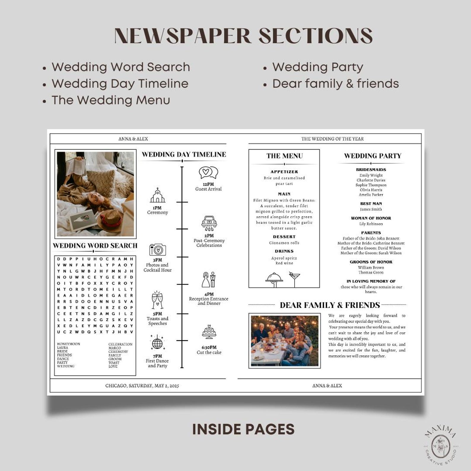 Wedding Newspaper Template With Photo, Wedding Program Template ...