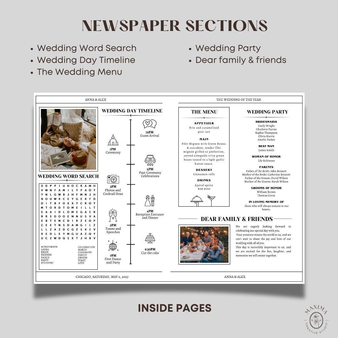 Wedding Newspaper Template With Photo, Wedding Program Template ...