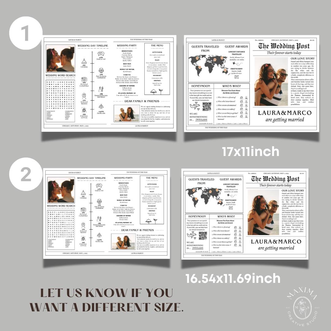Large Newspaper Wedding Program, Folded Printable Wedding Newspaper ...