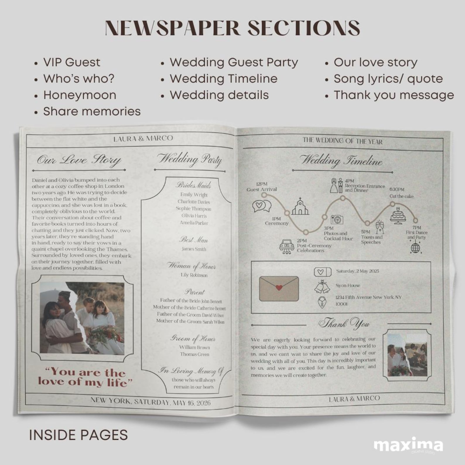 Newspaper Wedding Program Template, Infographic Ceremony Newspaper ...