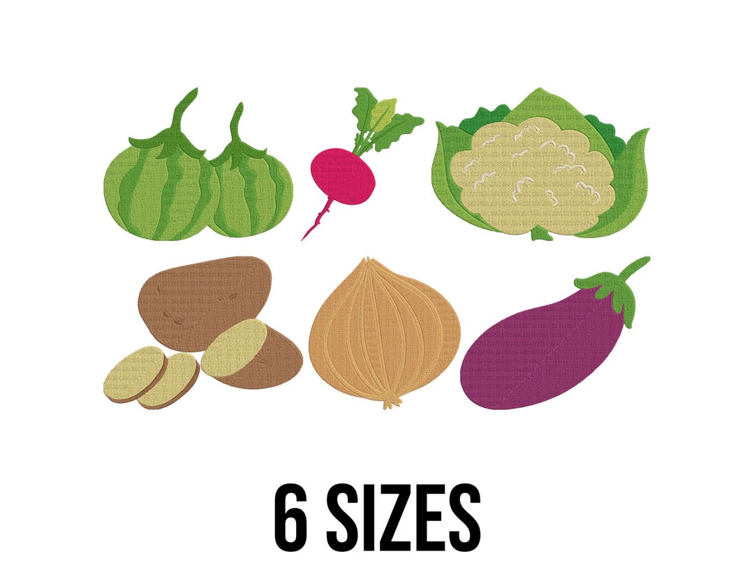 Vegetable Bundle Embroidery Design - Cute Marrow, Cauliflower, Onion ...