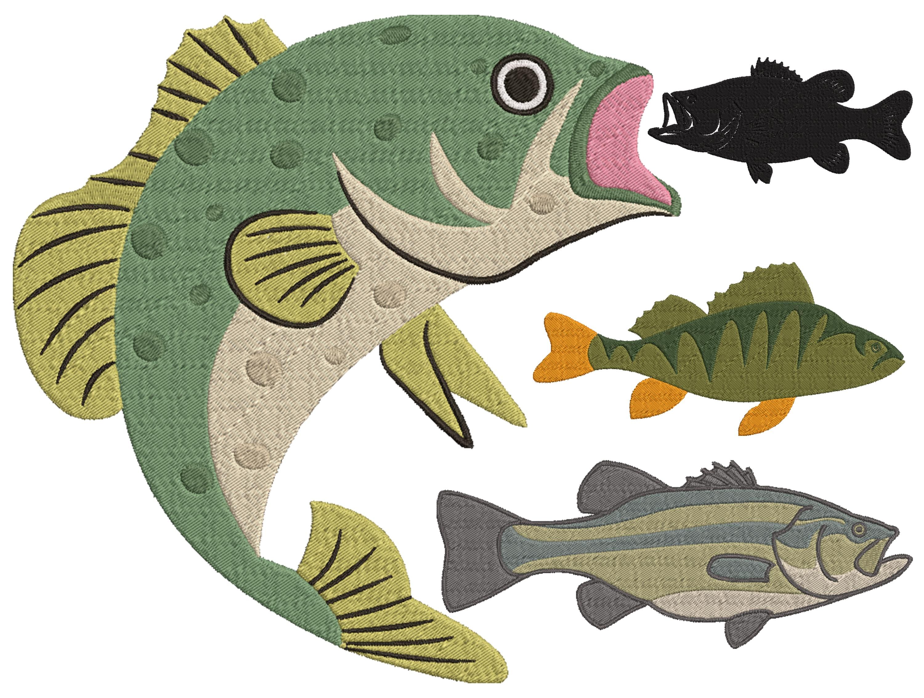 Bass Fish Embroidery Design - Bass Fish Silhouette Embroidery Design ...